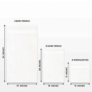 Infinitee Xclusives Premium White Bath Towel Set for Bathroom - [Pack of 8] 100% Cotton Bathroom Towel Set - 2 Bath Towels, 2 Hand Towels and 4 Washcloths