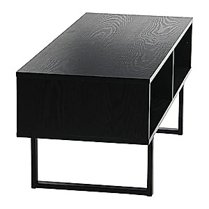 Household Essentials Jamestown TV Stand Coffee Table with Rectangular Storage Compartments Black Oak Wood Grain and Black Metal