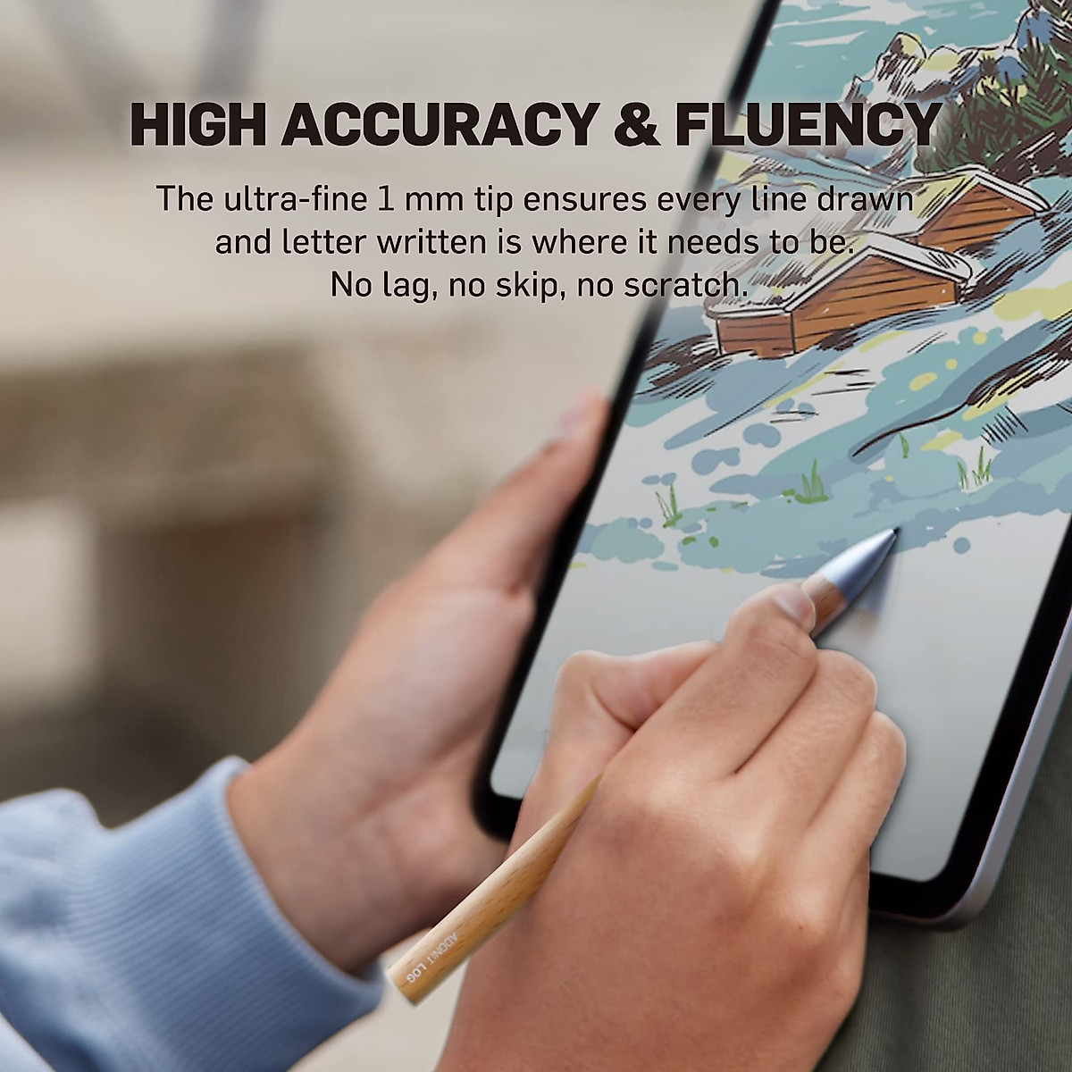 Adonit Log, Wooden Stylus Pen for iPad, Digital Pencil with High Precision, Palm Rejection, Compatible with iPad, iPad Pro, iPad Air, iPad Mini and More