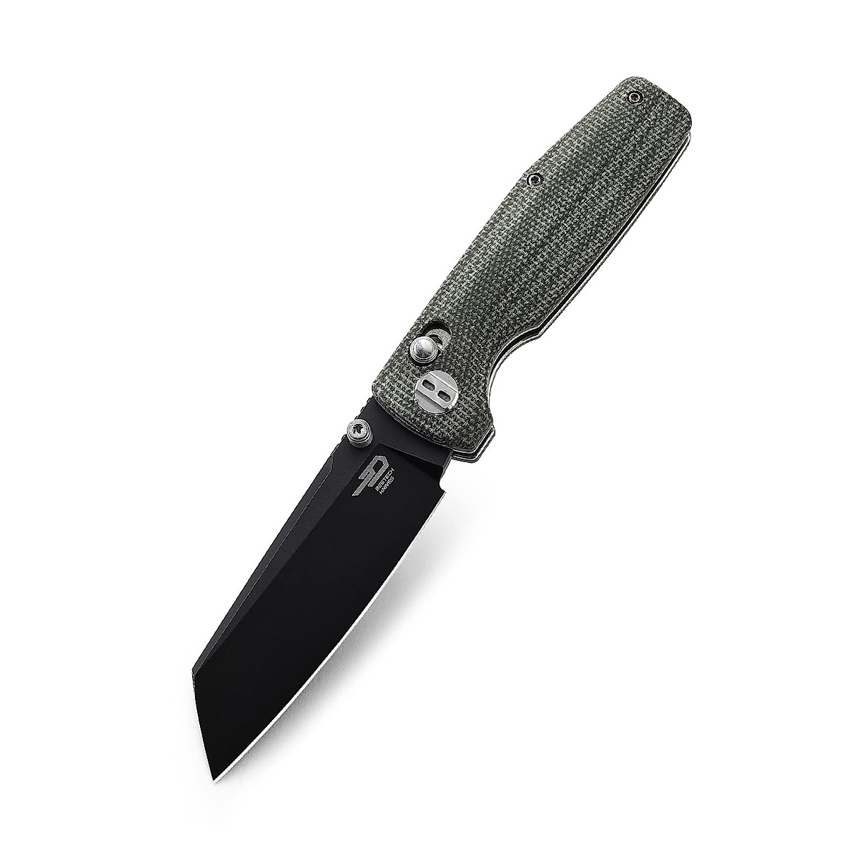 BESTECH KNIVES Pocket Folder Folding Knife: 3.07" D2 Steel Black Cleaver Blade, Micarta Scales, Thumbstud, B-Lock, EDC Steel Clip, BG43B-2 (Green Micarta)