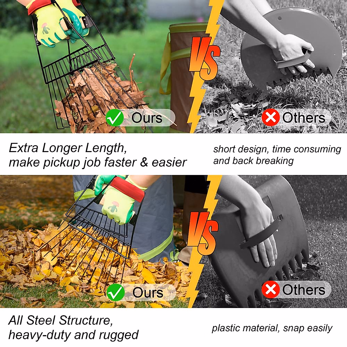 Colwelt Steel Leaf Scoops and Claws, Rugged Steel Leaf Scoop for Lawn and Garden Cleanup, Large Sized Leaf Grabber for Larger Pickup Capabilities(Steel, not Plastic)