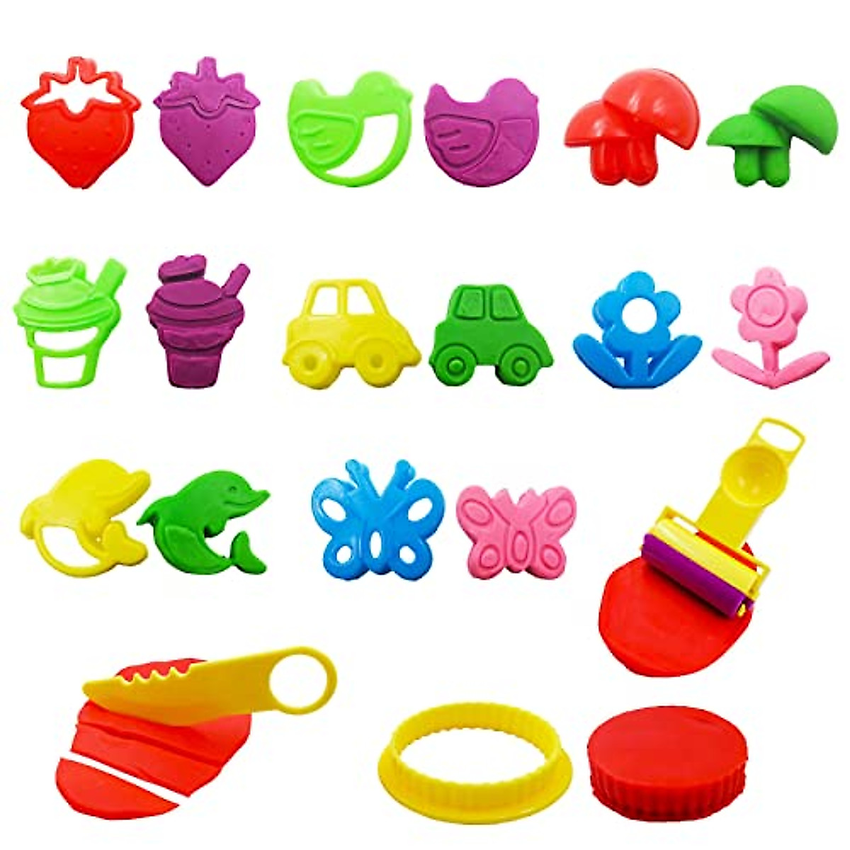 Dough Tools Set for Kids, Various Plastic Animal Molds, Rolling Pins, for Creative Dough Cutting, 44 Pieces