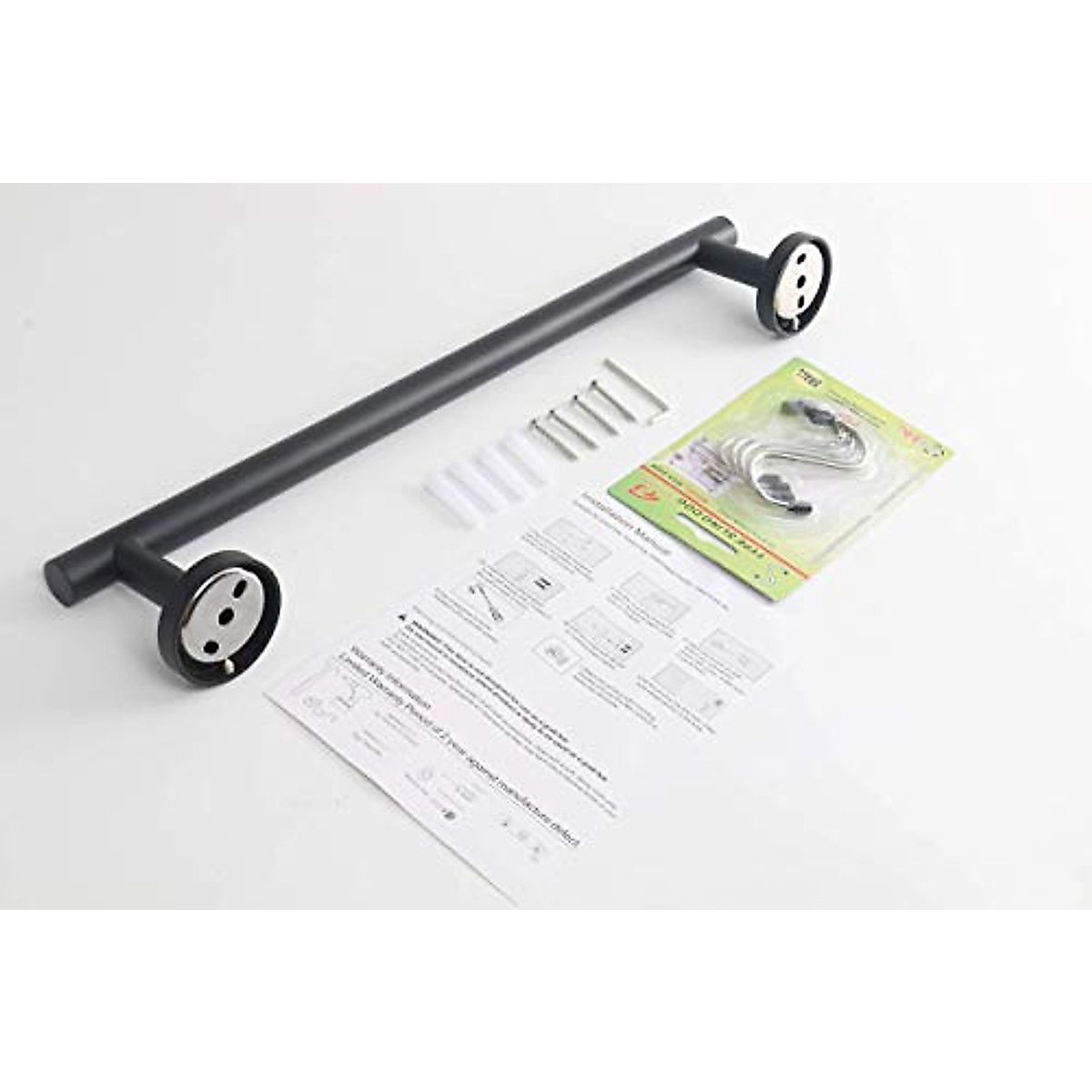 TocTen 16 inch Towel Rack for Bathroom + 4 Pack Towel Hooks Wall Mounted, Made of Thicken SUS304 Stainless Steel Material (Matte Black)