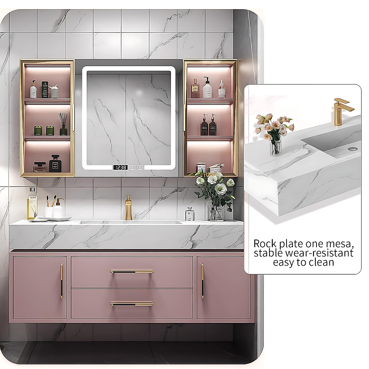 ZGNBSD Floating Bathroom Vanity - Freestanding Bathroom Vanity with Sink and Smart Demister Mirror | Solid Wood Modern Bathroom Vanity (32")