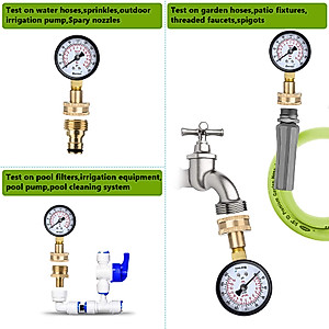 Water Pressure Gauge Kit,Universal Water Pressure Test Gauge with Lead-Free Brass Hose Fittings,3/4" Female Coupler Plus 5 Adapters to Test in Multiple Systems,0-200 Psi Hydraulic Pressure Tester