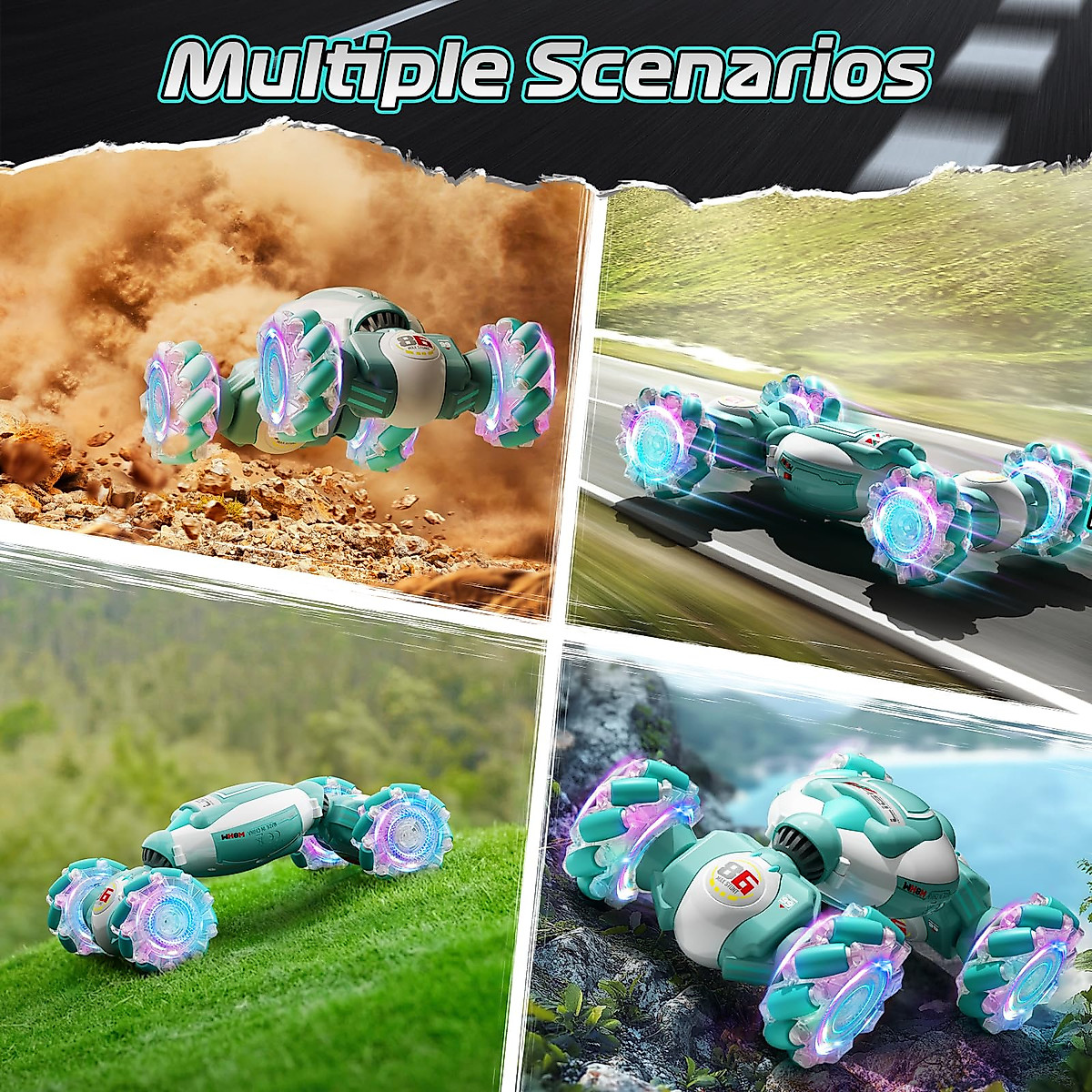 YTKIH Gesture Sensing RC Stunt Car, Best Birthday Gift Ideas for Boys 6-12, Toys for Boys Age 8/9/10/11/12, 4WD 2.4GHz Remote Control Twist Car with Light & Music, Off Road 360° Rotating