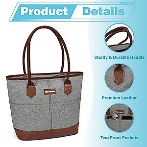 Tirrinia Large Insulated Lunch Tote Bag for Women, Cute Waterproof Leakproof Cooler Bag with Zipper for Work, Beach, Adult Shopping Grocery Bags for Frozen Food - Grey