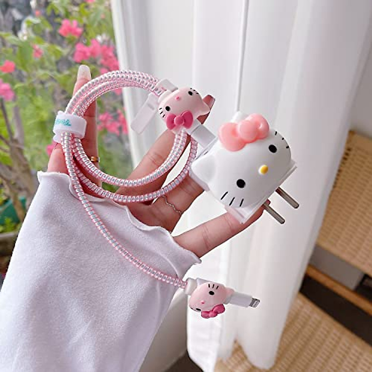 Tospania DIY Cable Protector Charger Wire Saver - Data Cable18W/20W USB-C Charger Line Protector-Compatible with iPhone 11 12 13 14 Pro Max (Pink Kitty)