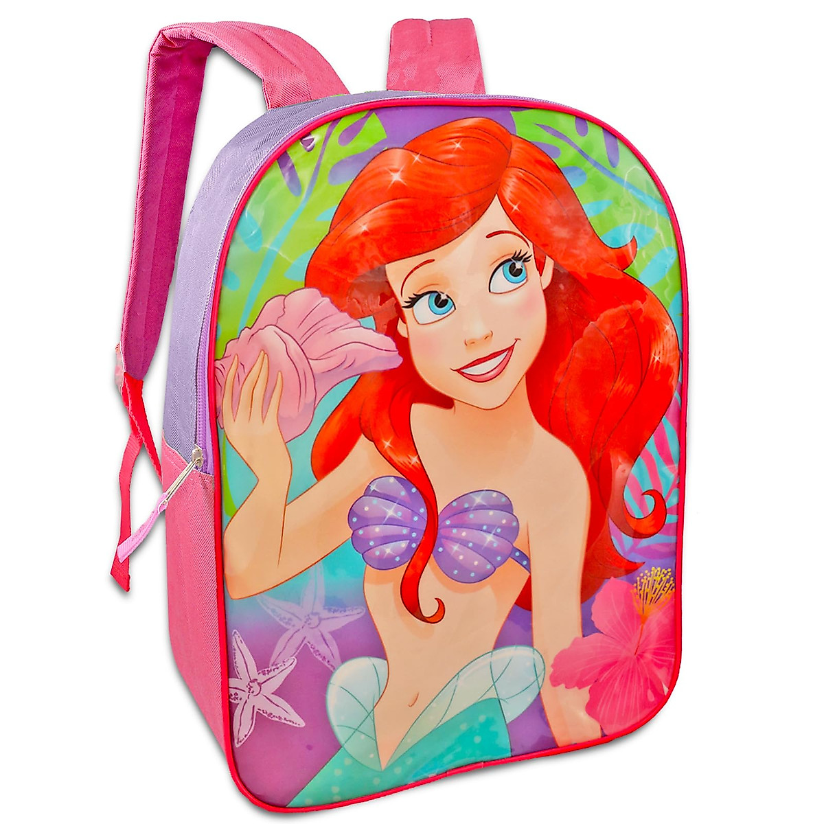 Disney The Little Mermaid Backpack with Lunch Box Set - Disney Princess Backpack for Girls Bundle with Ariel Lunch Bag, Stickers, More | Little Mermaid School Supplies