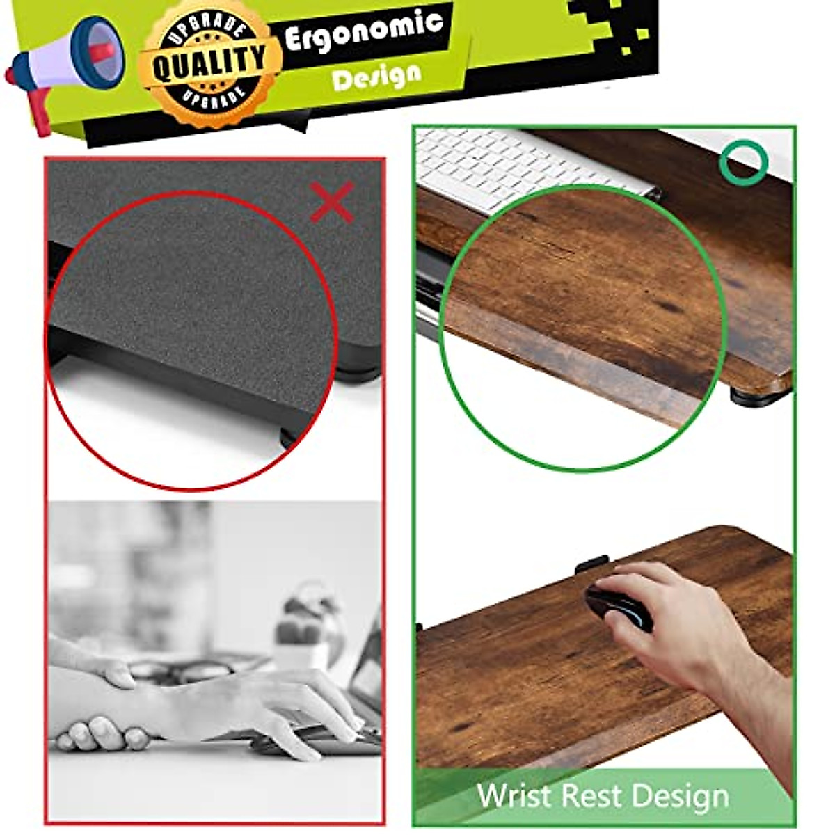 ETHU Keyboard Tray, 26.77" X 11.81" Large Size Keyboard Tray Under Desk with C Clamp-on Mount Easy to Install, Computer Keyboard Stand, Ergonomic Keyboard Tray for Home and Office (Walnut)