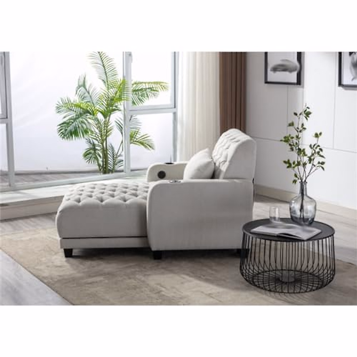 HNTHY Living Room Leisure Sofa with Side Storage Pockets and Wooden Legs, Suitable for Living Rooms and Balconies
