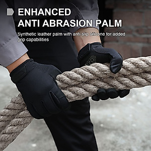 OZERO Utility Work Gloves for Men Women: Touchscreen Mehcanic Glove Flex Grip Non-Slip Palm for Gardening, Yard Work, Construction, DIY, Shooting, Hunting, 1 Pair (Black, Medium)