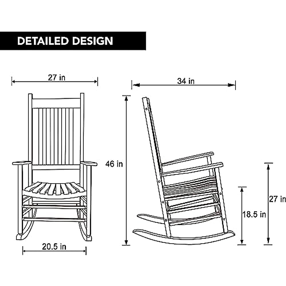MEZHI Gray Round Wooden Rocking Chair, Porch Rocker (Black)