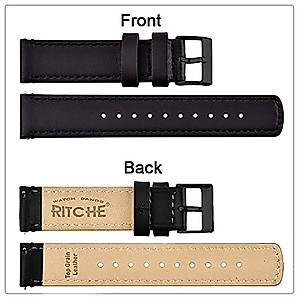 Ritche Christmas Stocking Stuffers 24mm Quick Release Classic Vintage Leather Watch Bands Black Genuine Leather Watch Straps for Men