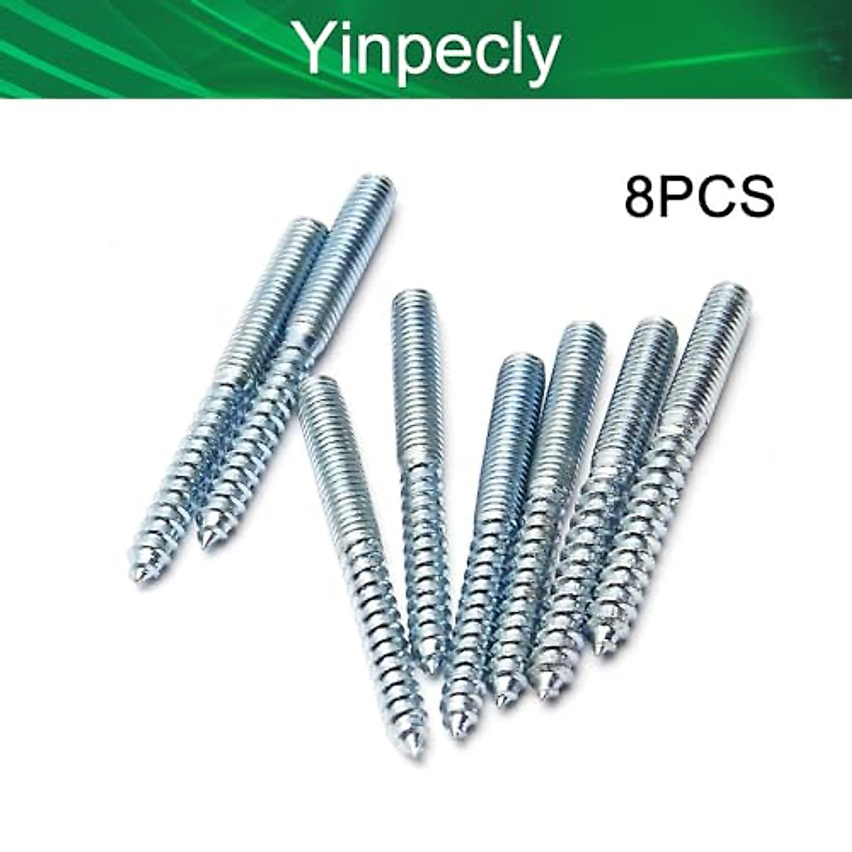 Yinpecly M6x60mm Zinc Plated Carbon Steel Double Headed Hanger Bolts 2.36 inch Length Self Tapping Screw for Furniture Installation Silver Blue Tone 8Pcs