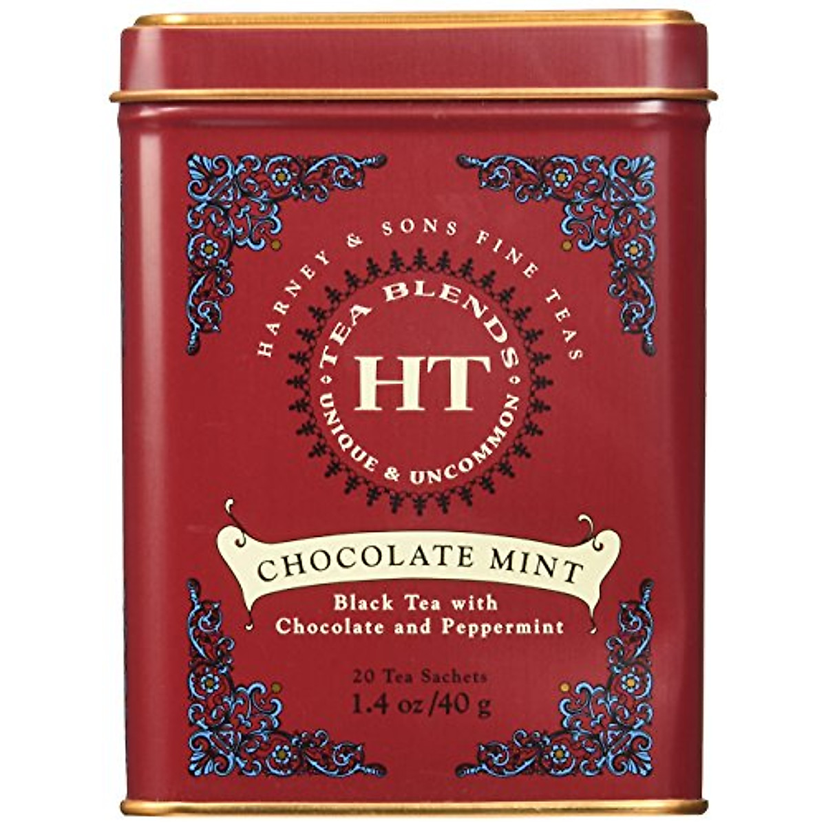 Harney and Sons Chocolate Mint, Flavored Black Tea - 20 Sachets per Tin