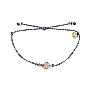 Pura Vida Gold Rose Quartz Bracelet - Plated Charm, Adjustable Band - 100% Waterproof - Dusty Blue