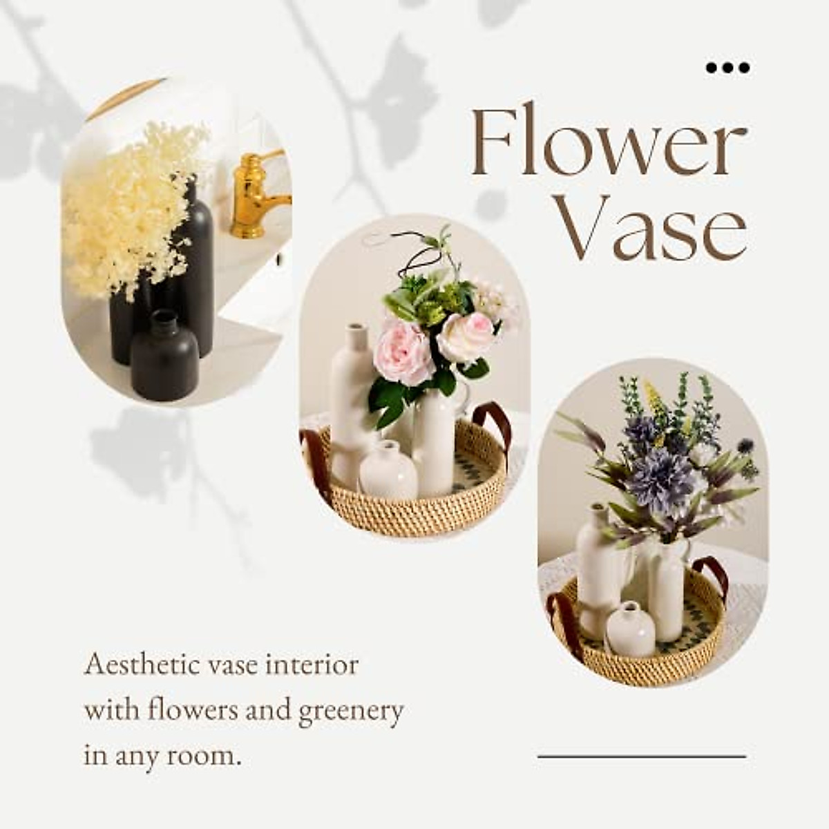 Perfnique Ceramic White Vase, Pampas Grass Vase Set of 3, Modern Boho Rustic Home or Living Room Decor, Farmhouse Decorative Dried Flower Bud Vase for Table Centerpieces Decor (White)