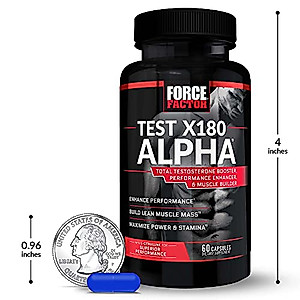 Force Factor Test X180 Alpha, Testosterone Booster for Men, Testosterone Supplement with L-Citrulline to Help Build Muscle and Strength, Boost Nitric Oxide for Performance, 60 Count (Pack of 2))