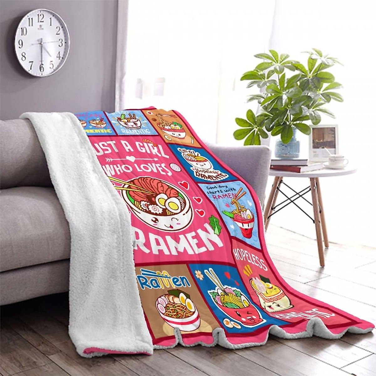 Juirnost Ramen Throw Blanket Just A Girl Who Loves Ramen Blanket Ramen Soup Throw Blanket Ramen Boba Blanket Gift for Girls Loves Noodles Super Soft Lightweight Blankets 50" x 60"