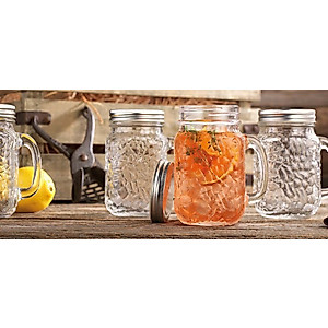 Glaver's Mason Jar Cups 16Oz – Set of 4 Mason Jars with Lids and Handles – Hammered Style Large Mason Cups for Parties, Dinner, Home, Lemonade, Smoothies, Cocktails, Drinks - Dishwasher Safe.