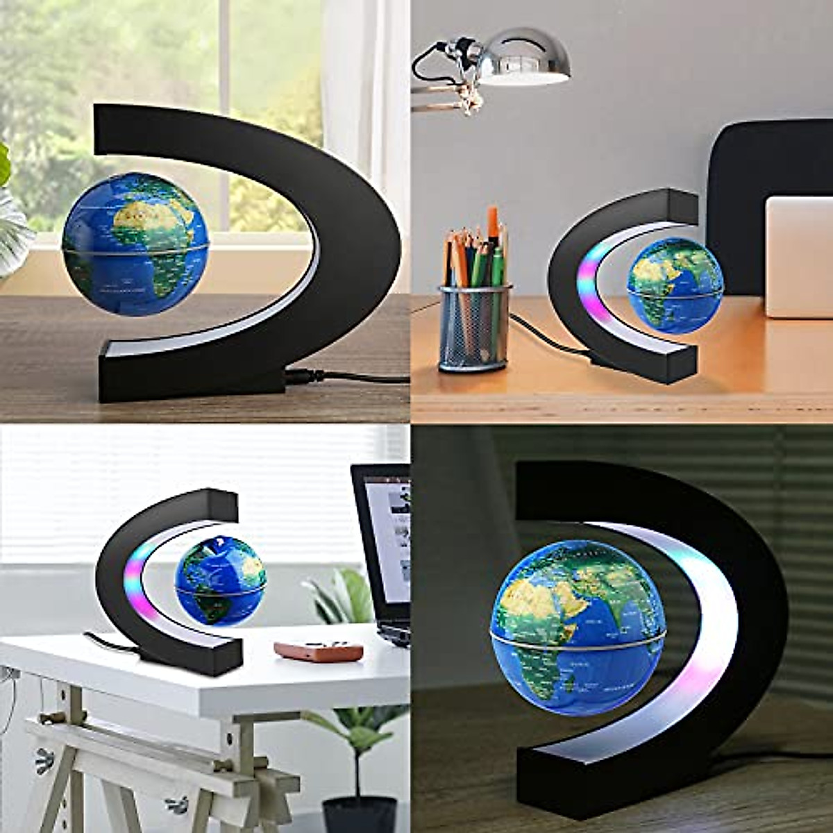 Gifts for Men, Graduation Gifts for Him, Birthday Gifts for Kids, REHAVE Magnetic Levitation Floating World Map Globe with C Shape Base, LED Light Lamp - Gifts for Boss, Boyfriend, Fathers Day Gifts