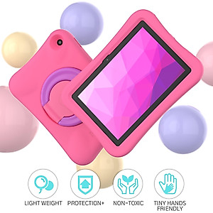 PEPKOO Kids Case for Fire HD 8 & HD 8 Plus Tablet, Light Weight Flexible Shockproof Cover with Foldable Handle Kickstand for Amazon Kindle Fire Tablet 10th Generation 2020, Pink Purple
