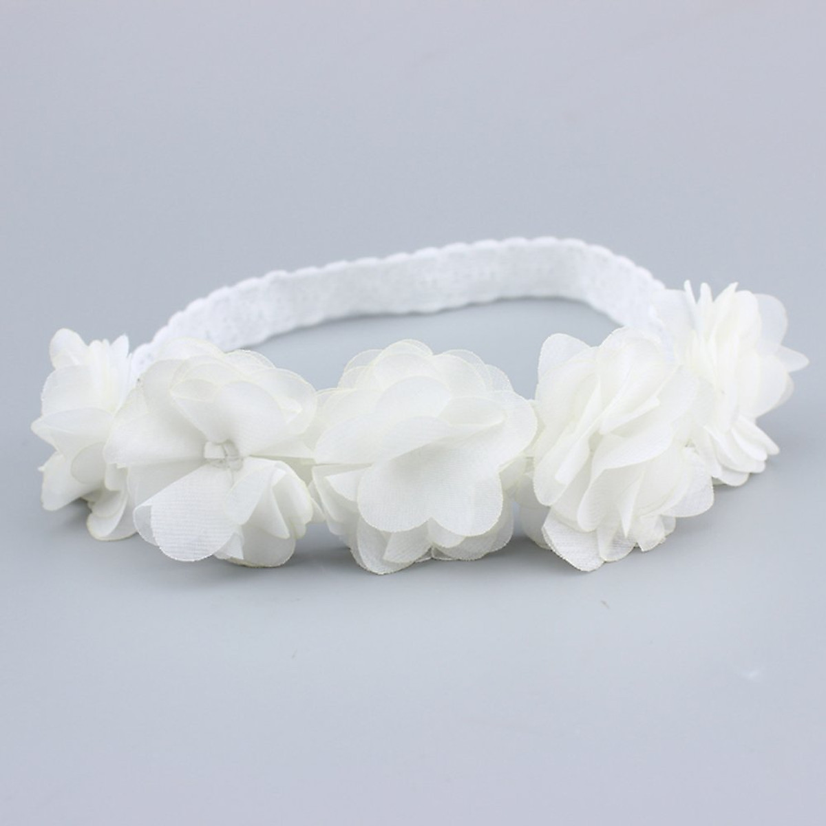 Baby Elastic Chiffon Flower Headbands Princess Girls Hand Sewing Beads Flower Headwear (XW1005)
