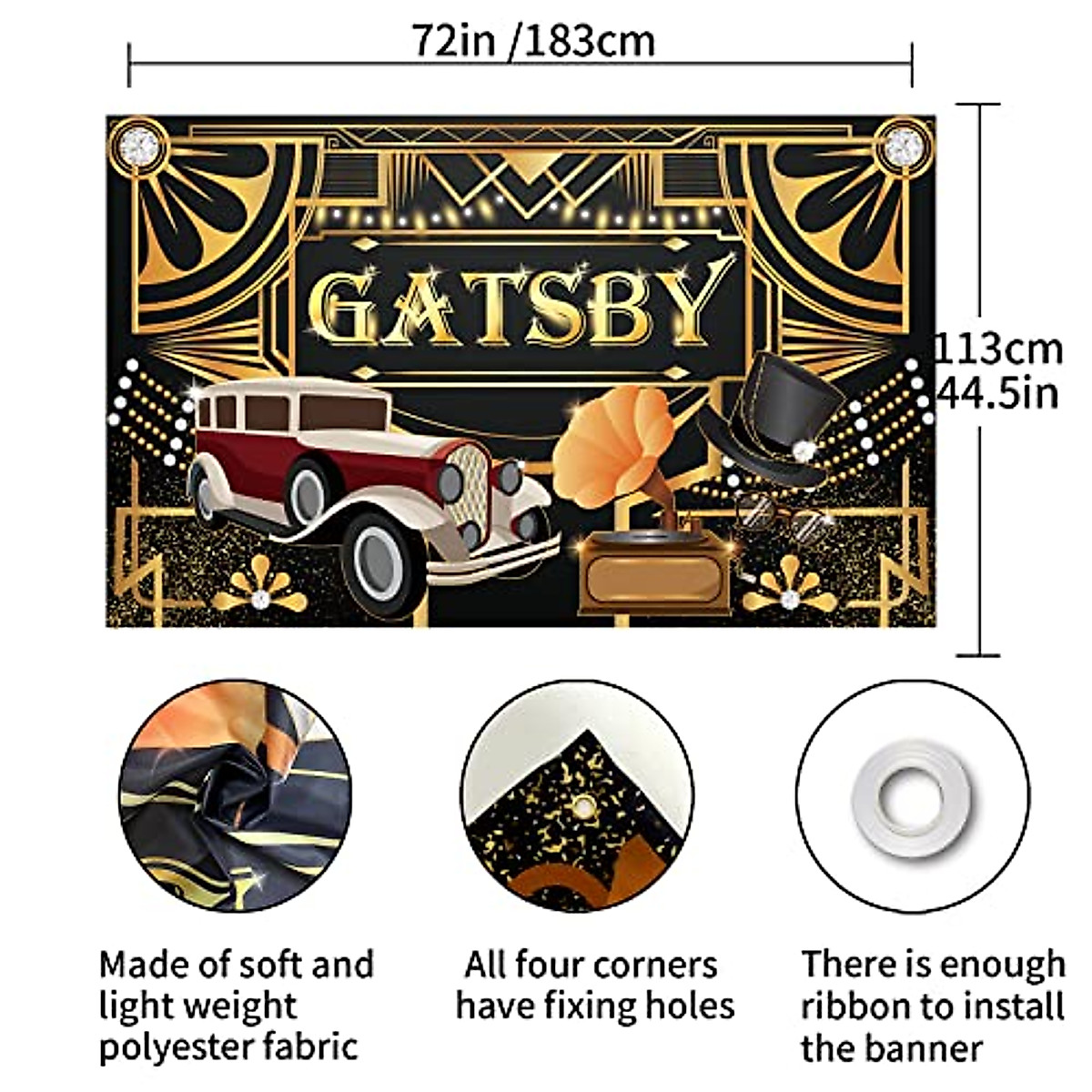 MELTELOT The Great Gatsby Themed Backdrop Banner, Retro Roaring 20's Party Art Decor 20s Birthday Adult Photography Background Happy 1st Birthday Wedding Decoration 6x4ft
