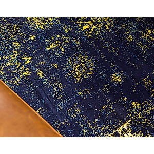 Unique Loom Sofia Collection Area Rug - Casino (5' 3" x 8' Rectangle, Navy Blue/ Yellow)