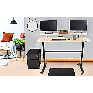 Stand Steady Tranzendesk | 55 Inch Standing Desk with Clamp On Shelf & Detachable Wheels | Crank Height Adjustable Sit to Stand Workstation | Monitor Riser Supports 3 Screens (55 in / Maple)