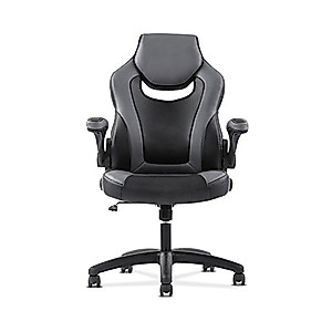 Sadie Racing Gaming Computer Chair- Flip-Up Arms, Black and Gray Leather (HVST911)