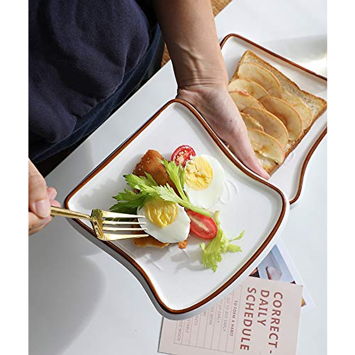 Hooshion Ceramic Toast Shape Toast Plate Bread Plate Breakfast Plate Dinner Plate Salad Plate Toast Tray Sushi Plate Dessert Plate Cheese Plate (Brown)