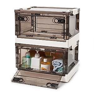 EZOWare 25 Quart Stackable Lidded Plastic Storage Bin with 3 Ways Opening and Wheels, 4 Pack Foldable Organizer Cube Container with Latch Lid for Bedroom, Closet, Home White & Clear Black