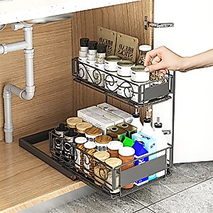 TALVADI Under Sink Organizer, Sliding Cabinet Basket Organizer, Pull Out Cabinet Organizer 2-Tier Under Cabinet Storage, Multi-Use for Under Kitchen Bathroom Sink Organizers & Storage…