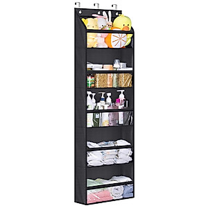 KEETDY Over the Door Organizer Storage Hanging Shelves for Closet Door with 5 Large Pockets Fits Bedroom, Bathroom，Dorm for Clothes Storage, Baby Diapers, Stuffed Animals, Black