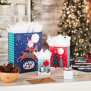 Hallmark Christmas Gift, Assorted Sizes (8 Bags: 2 Small 5", 2 Medium 8", 2 Large 11", 2 Extra Large 14") Penguins, Hedgehogs, Santa Claus, Snowmen, Trees