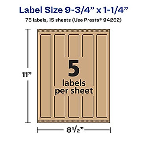 Avery Kraft Brown Rectangle Labels with Sure Feed, 9.75" x 1.25", 75 Kraft Brown Labels, Print-to-The-Edge, Laser/Inkjet Printable Labels