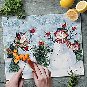 CounterArt Watercolor Snowman 3mm Heat Tolerant Tempered Glass Cutting Board 15” x 12” Manufactured in the USA Dishwasher Safe