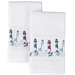 The Lakeside Collection Nautical Hand Towels - Coastal Sea Beach House Bathroom Hand Drying Towels