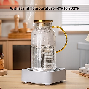 Buaic 2 PACK Glass Pitcher with Lid, 68 oz/ 2 Liter Classic Vertical Stripes Water Pitcher,Glass Water Carafe for Cold Brew, Coffee, Lemonade, Iced Tea,Beverage, Heat Resistant Water Glass Jug