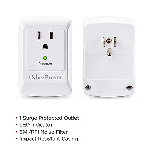 CyberPower CSB100W Essential Surge Protector, 900J/125V, 1 Outlet, Wall Tap