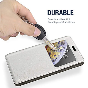 Shantime Sony Xperia Z5 Premium Case, Wood Grain Leather Case with Card Holder and Window, Magnetic Flip Cover for Sony Xperia Z5 Premium White