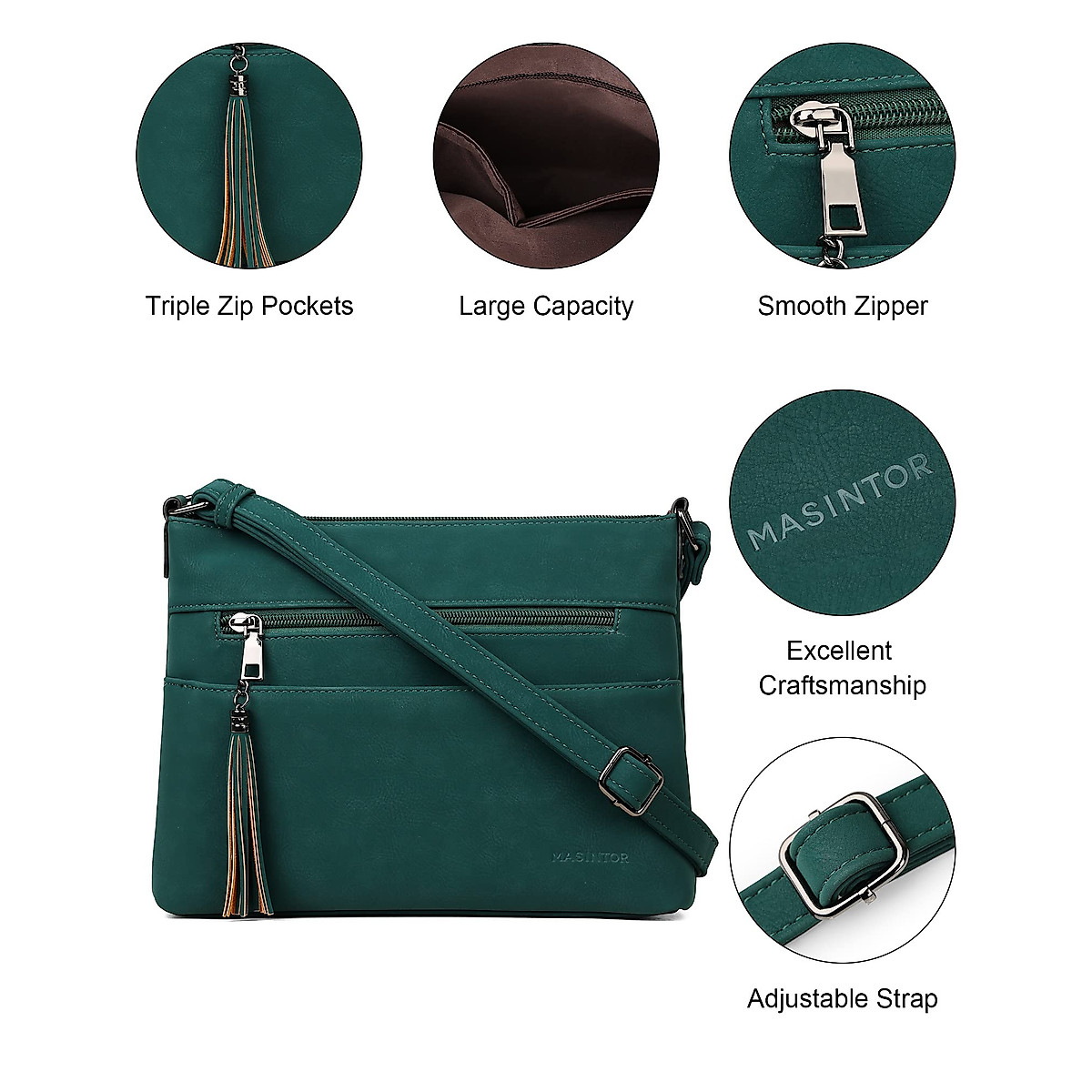 MASINTOR Crossbody Bags for Women, Lightweight Medium Crossbody Purse, Soft Leather Women's Shoulder Handbags with Tassel for Shopping or Travel