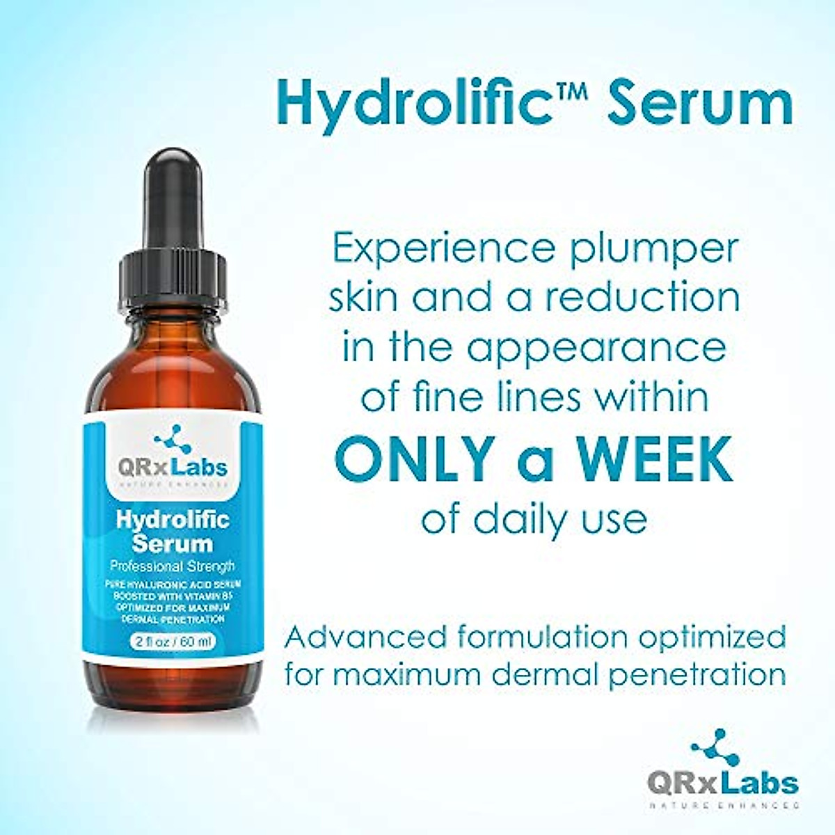 Hydrolific Serum - Ultra Pure Hyaluronic Acid Serum Boosted with Vitamin B5 (Large 2 oz) – Formulated to Maximize Dermal Penetration and Provide Long-Lasting Hydration – Best Skin Moisturizing Serum
