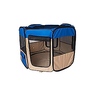 Armarkat Model PP001B-M Portable Pet Playpen in Blue and Beige Combo, Medium
