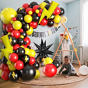 Red Black Yellow Balloon Garland Arch Kit,Cartoon Game Birthday Party Decorations,Cartoon Theme Latex Balloon Arch For Cartoon Ball Baby Shower Birthday Party Supplies