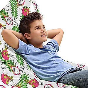 Ambesonne Fruits Lounger Chair Bag, Dragon Fruit Branches Tropical Season Palm Leaves Summer Illustration, High Capacity Storage with Handle Container, Lounger Size, Hot Pink Green and White