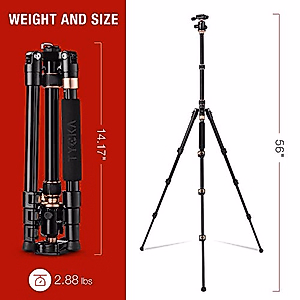 TYCKA 56” Camera Tripod, Lightweight Aluminum Travel Tripod Professional Compact Tripod Monopod for DSLR Camera With 360 Degree Ball Head, Quick Release Plate, Carry Bag