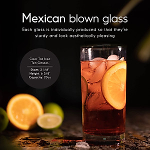 MexHandcraft Clear Blown 20 oz Tall Iced Tea Glasses, set of 6, Mexican Handmade Glassware, Recycled Glass, Lead & Toxin Free (Tall Iced Tea)